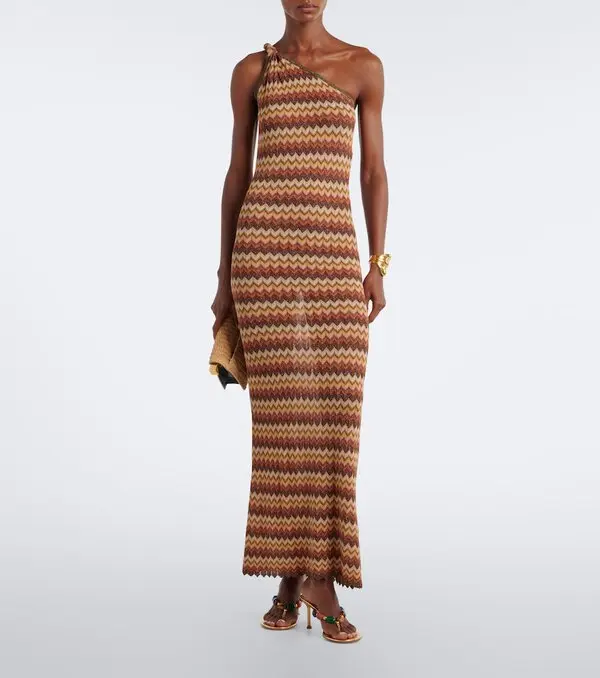 Faithfull The Brand Joie Chevron One-shoulder Lame Maxi Dress