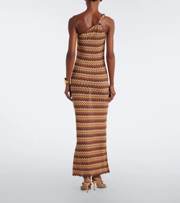 Faithfull The Brand Joie Chevron One-shoulder Lame Maxi Dress