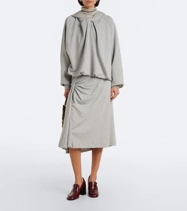 Dries Van Noten Draped Cotton Jersey Midi Skirt