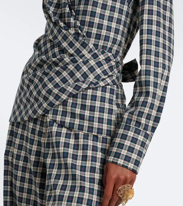 Dries Van Noten Draped Plaid Cotton Flannel Shirt