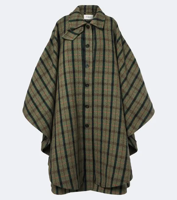 Chloé Checked Wool Poncho