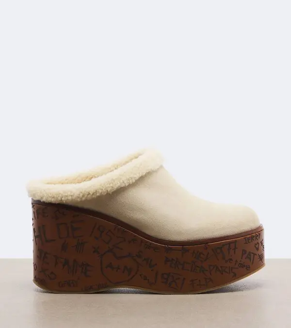 Chloé Maxime Shearling-trimmed Suede Platform Mules