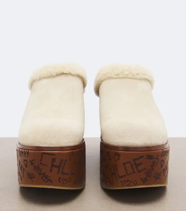Chloé Maxime Shearling-trimmed Suede Platform Mules