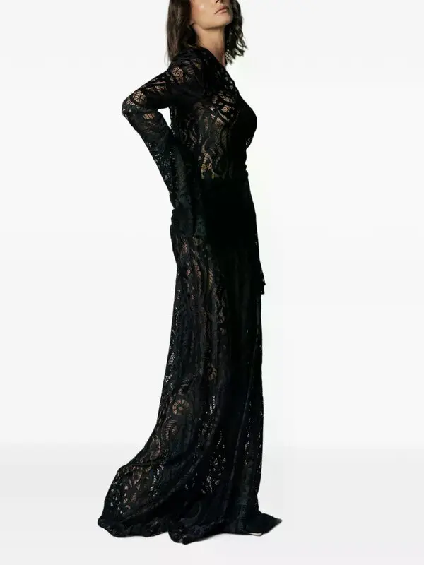 MIAU BY CLARA ROTESCU Lace Bell-sleeve Maxi Dress - Black