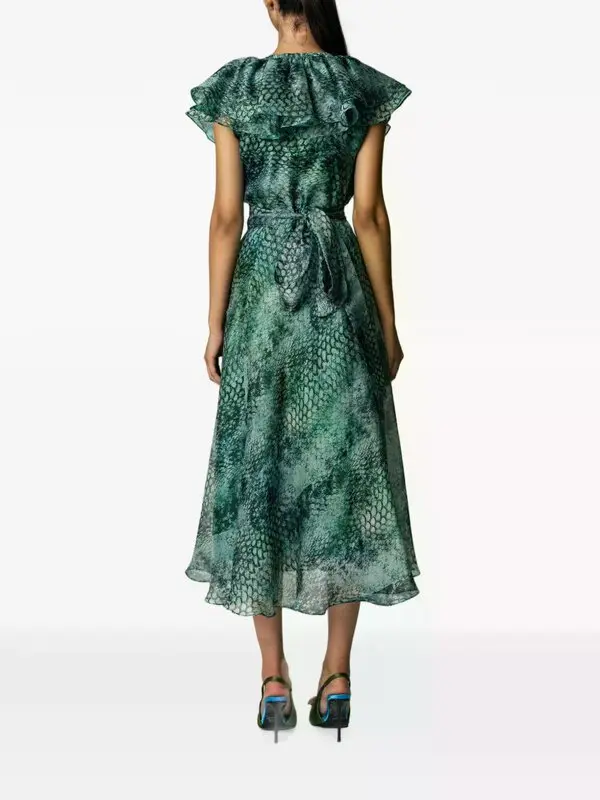 MIAU BY CLARA ROTESCU Snakeskin-print Ruffled Midi Dress