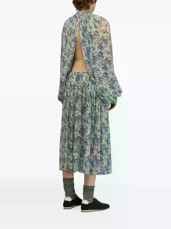 SEMICOUTURE Floral-print Open-back Midi Dress