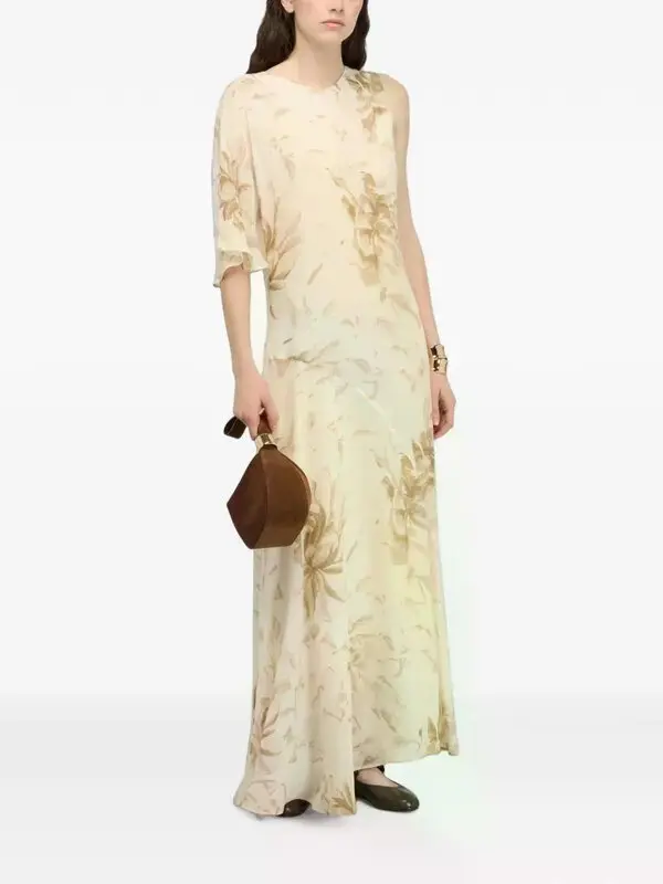 SEMICOUTURE Serena Floral-print One-shoulder Maxi Dress - Neutrals