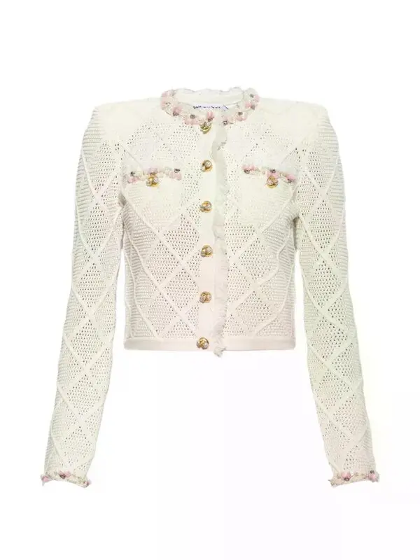 SELF-PORTRAIT Embellished Diamond-knit Cardigan - Neutrals