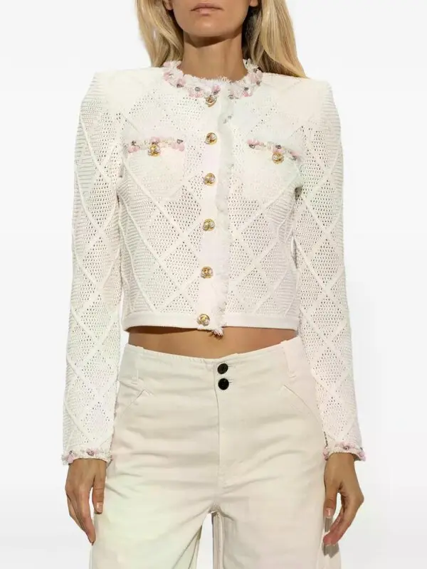 SELF-PORTRAIT Embellished Diamond-knit Cardigan