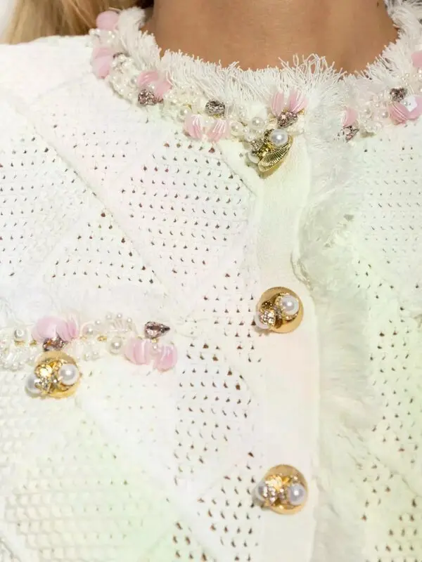 SELF-PORTRAIT Embellished Diamond-knit Cardigan