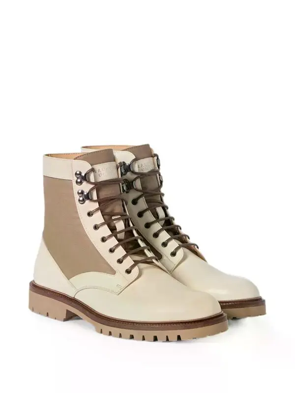 Brunello Cucinelli Polished Calfskin And Techno Cotton Boots