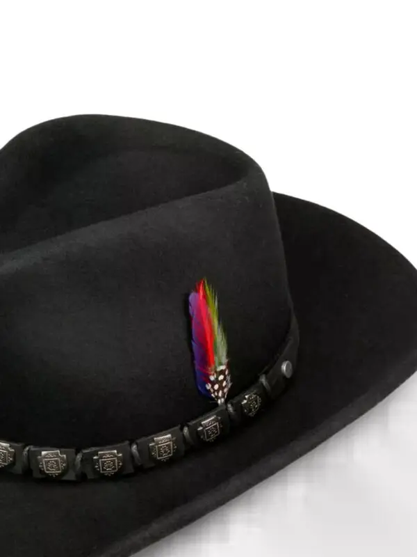 Stetson Feather-detail Leather-trimmed Hat