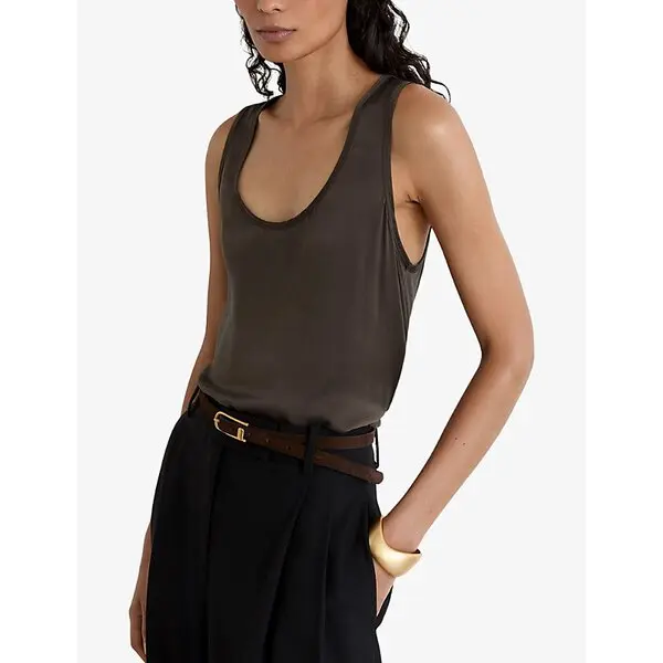 REISS Ruby Scoop-neck Satin Vest Top