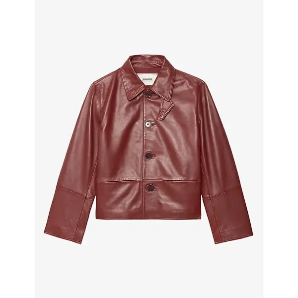 Zadig&Voltaire Lessa Collared Leather Jacket - Cherry