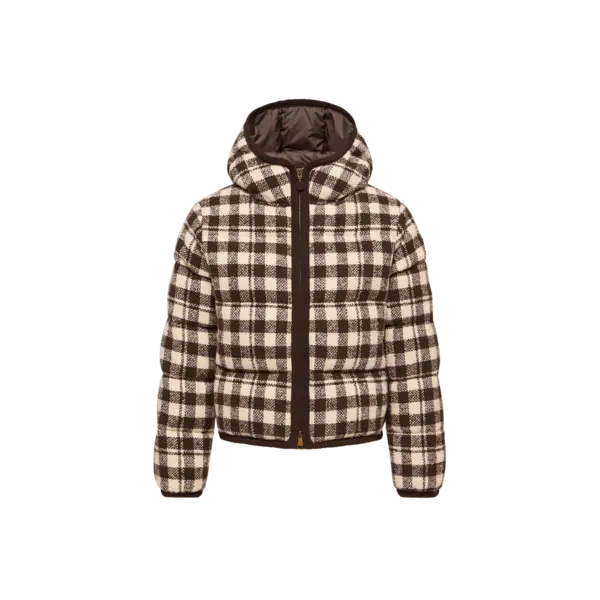 Moncler Abstraction Hooded Wool Blend Short Down Jacket - Brown