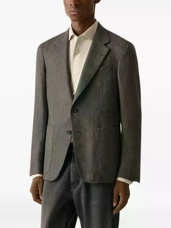 Zegna Dark Olive Cashmere Silk And Linen Jacket
