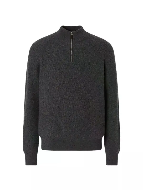 Zegna Dark Mélange Oasi Cashmere Zip Mock Sweater