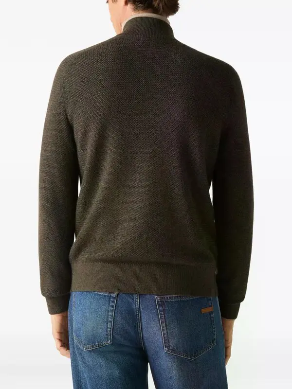 Zegna Dark Olive And Dark Grey Cashseta Full Zip Cardigan