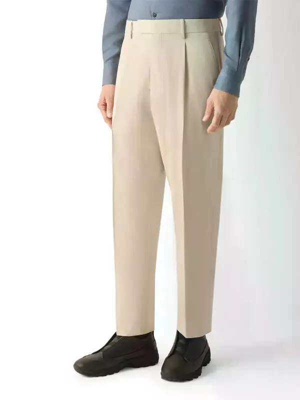 Zegna Cream White Cotton And Wool Pants