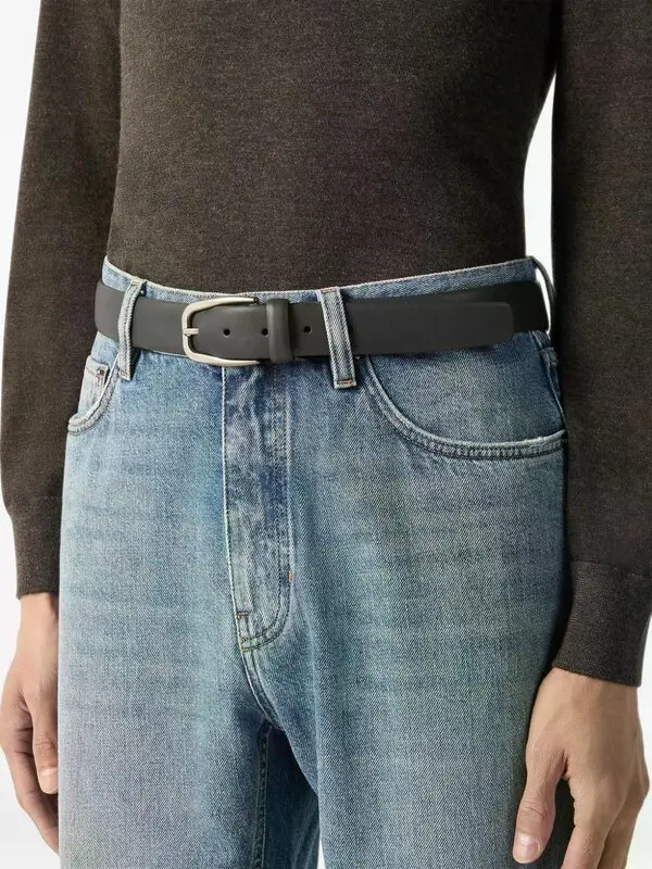Zegna Dark Olive Green Leather Belt