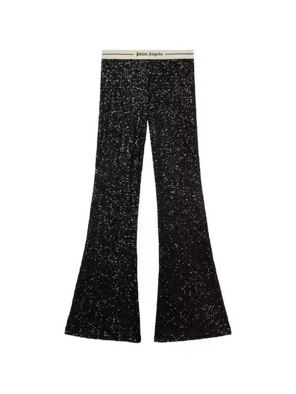 Palm Angels Sequin-embellished Logo-waistband Trousers - Black