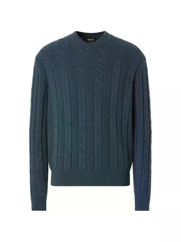 Zegna Light Mélange Oasi Cashmere Crewneck Sweater - Blue