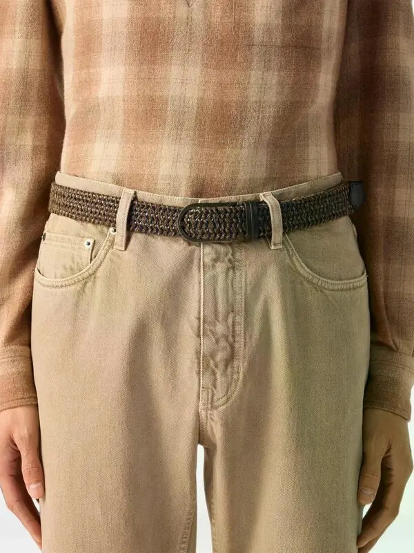Zegna Dark Leather And Wool Blend Belt