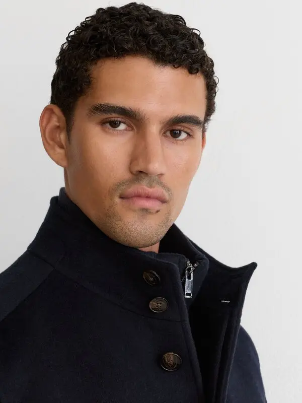 REISS Wool-blend Gilet-insert Single-breasted Coat - Navy