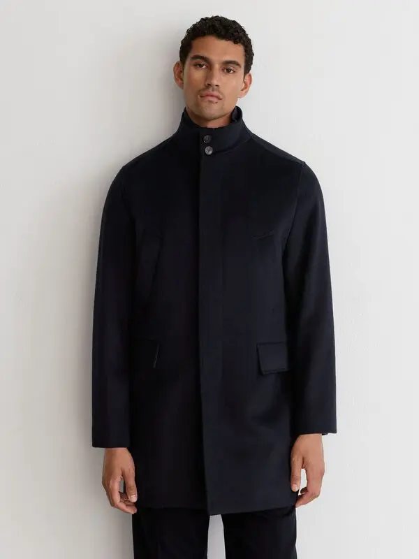 REISS Wool-blend Gilet-insert Single-breasted Coat - Navy
