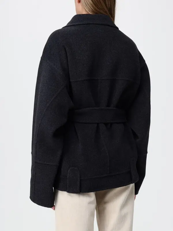 Khaite Short Wool Robe Coat With Waist Belt And Dropped Shoulders