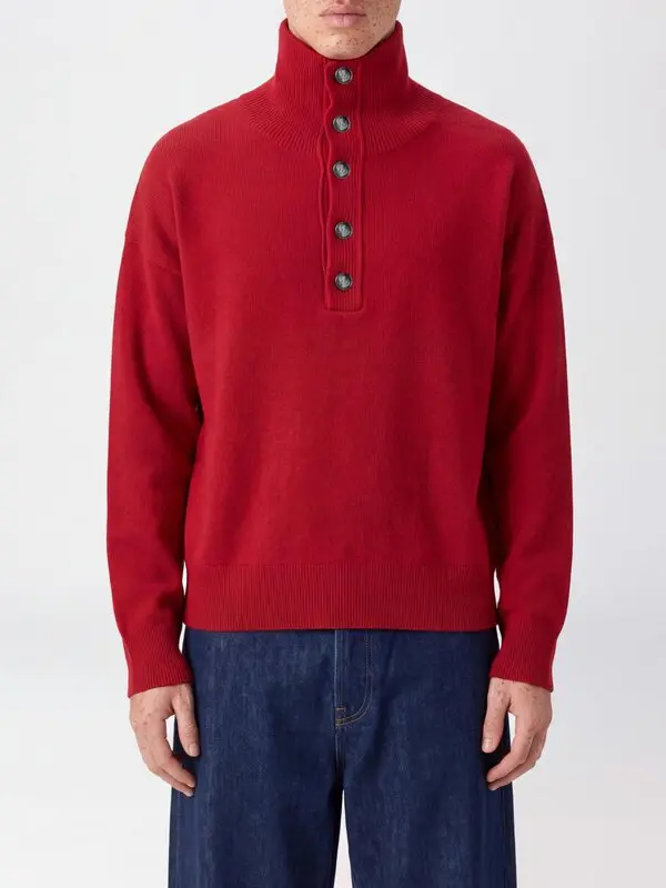 AMI Paris High Neck Wool Sweater With 4-button Placket - Ruby