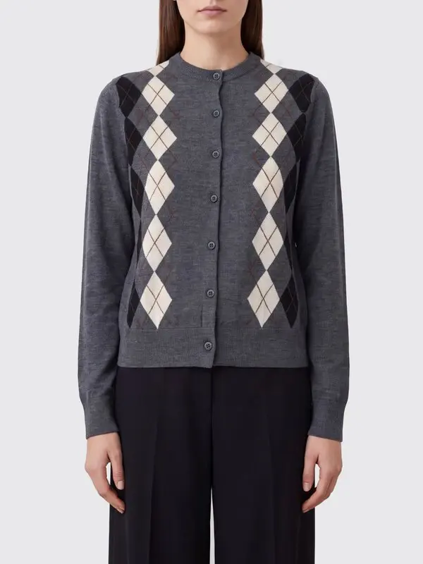 SEMICOUTURE Argyle Pattern Virgin Wool Cardigan With Button Closure