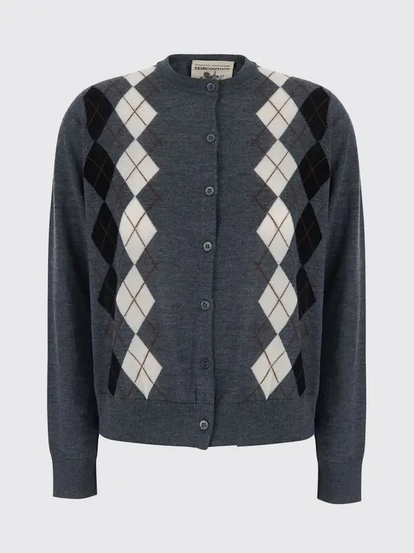 SEMICOUTURE Argyle Pattern Virgin Wool Cardigan With Button Closure