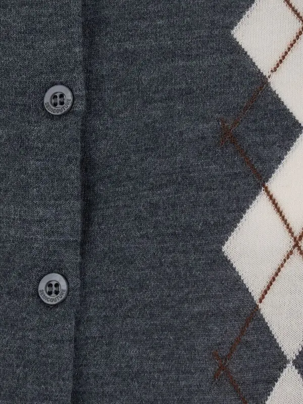 SEMICOUTURE Argyle Pattern Virgin Wool Cardigan With Button Closure