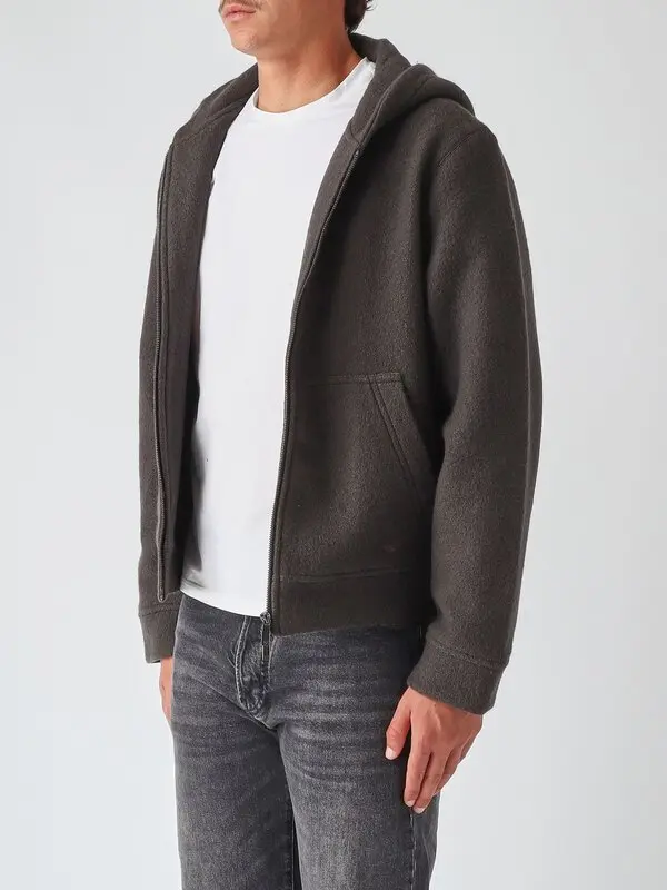 Emporio Armani Hooded Wool And Cotton Blend Zip-up Sweatshirt - Dark