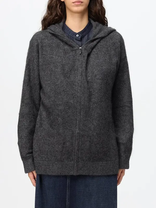 Max Mara Knitted Yak Zip-up Hoodie With Dropped Shoulders - Grey