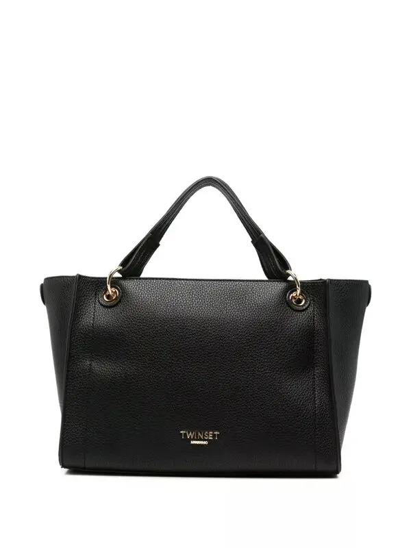 TWINSET Logo-plaque Pebbled Tote Bag - Black