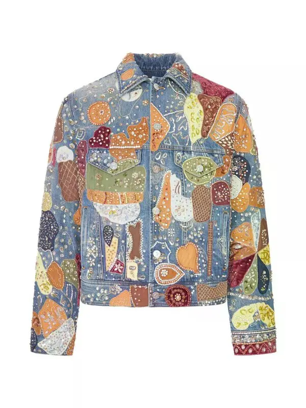 Amiri Embroidered Crystal-embellished Denim Jacket