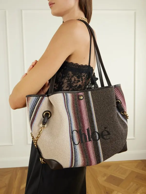 Chloé Clover Leather-trimmed Striped Tweed Tote