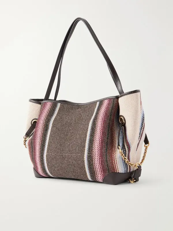 Chloé Clover Leather-trimmed Striped Tweed Tote