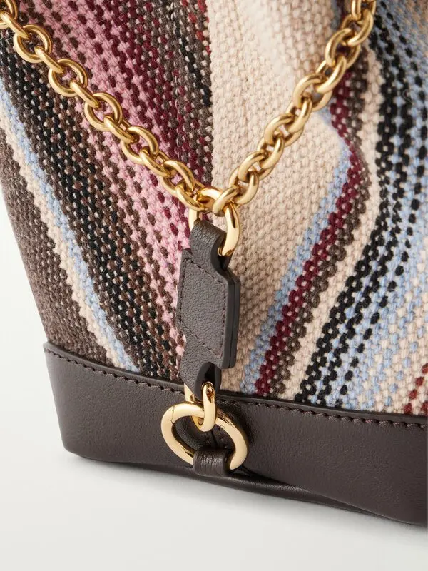 Chloé Clover Leather-trimmed Striped Tweed Tote