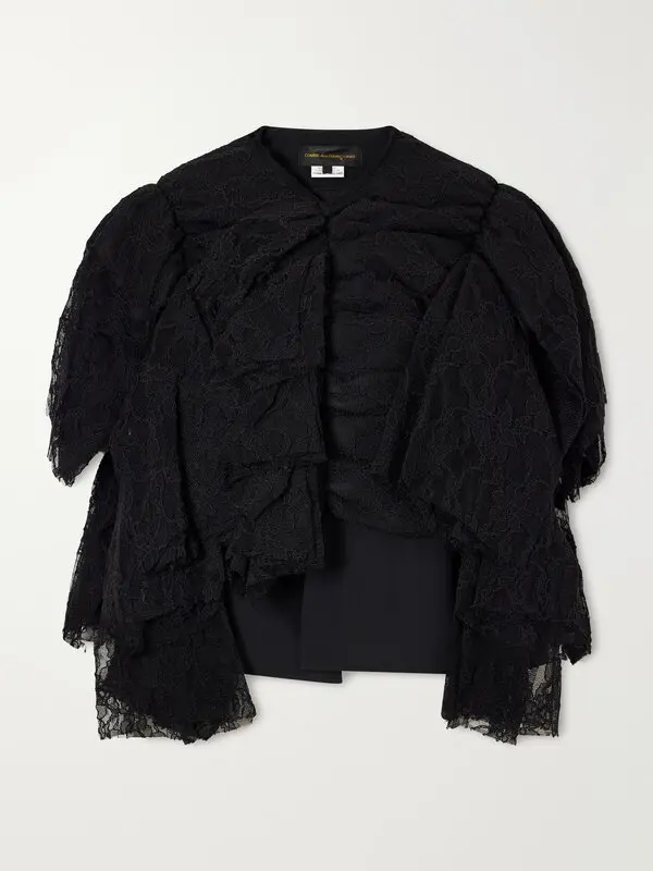 Comme Des Garçons Ruffled Lace And Silk-blend Georgette Top
