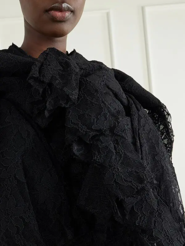 Comme Des Garçons Ruffled Lace And Silk-blend Georgette Top