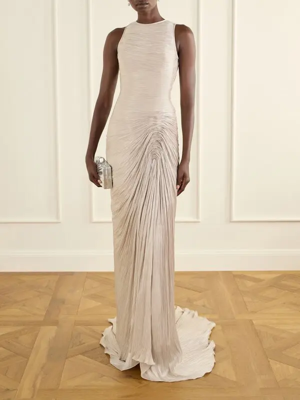 MARMAR HALIM Sleeveless Gathered Pleated Chiffon Gown