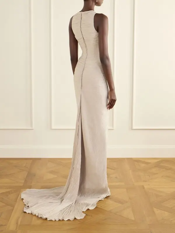 MARMAR HALIM Sleeveless Gathered Pleated Chiffon Gown