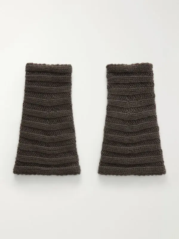 LISA YANG Zarie Ribbed Cashmere Fingerless Gloves - Brown