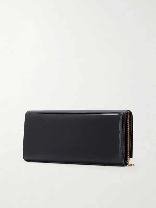 Saint Laurent Kate Cassandre-embellished Patent-leather Clutch