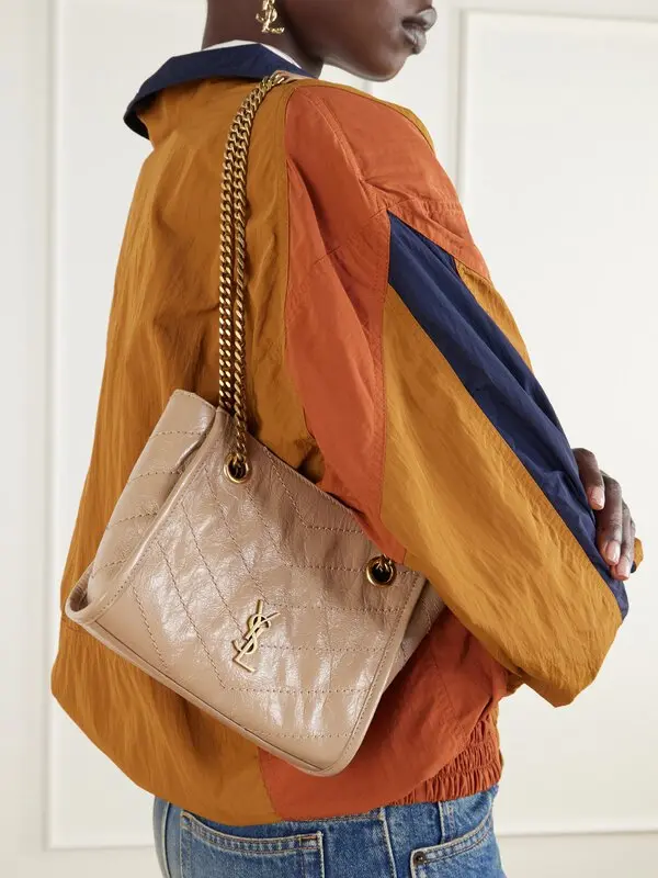 Saint Laurent Niki Matelassé Crinkled-leather Shoulder Bag