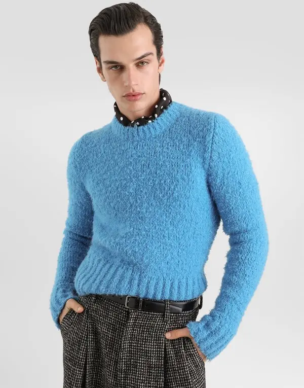 Dolce & Gabbana Bouclé-effect Pullover Sweaters And Cardigans - Azure