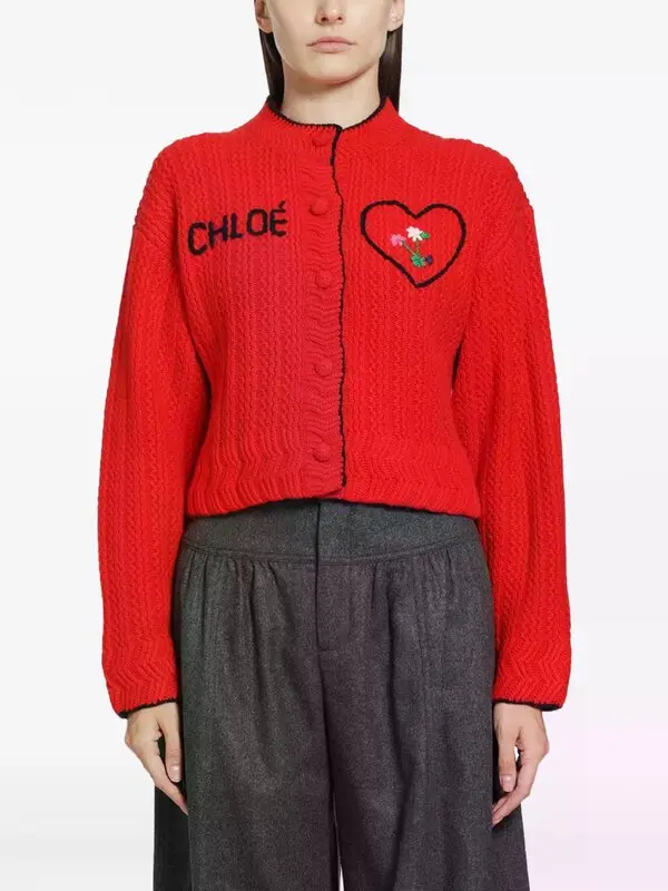 Chloé Logo-embroidered Heart-motif Cardigan - Red